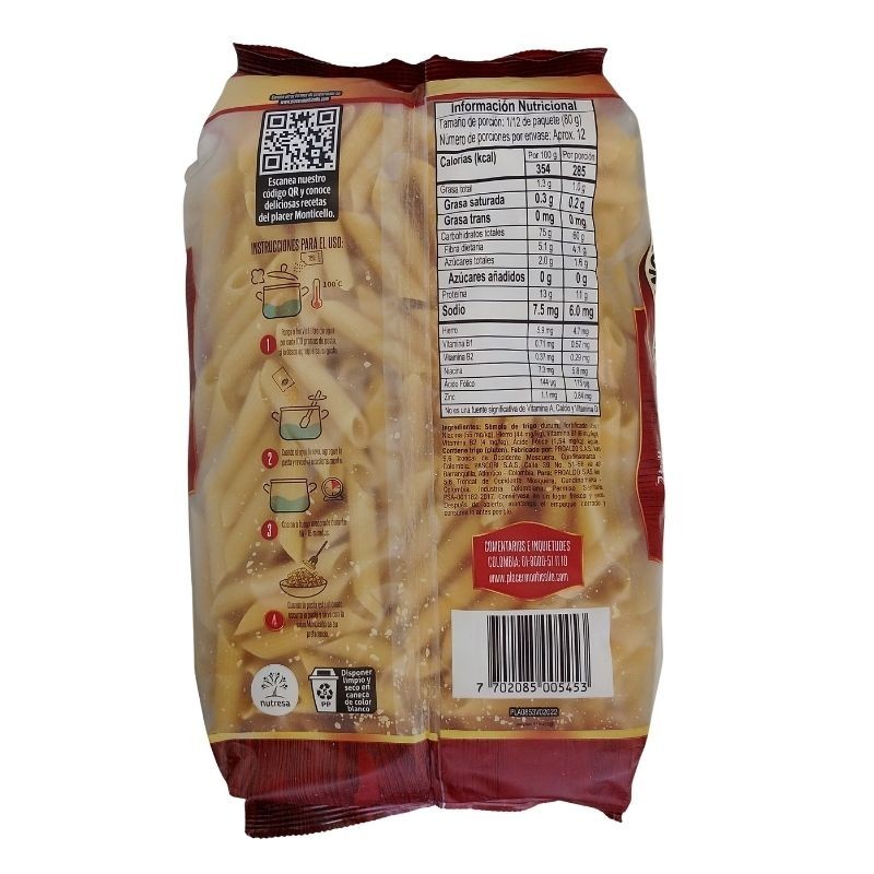 Pasta Penne Rigate Monticello X1000gr