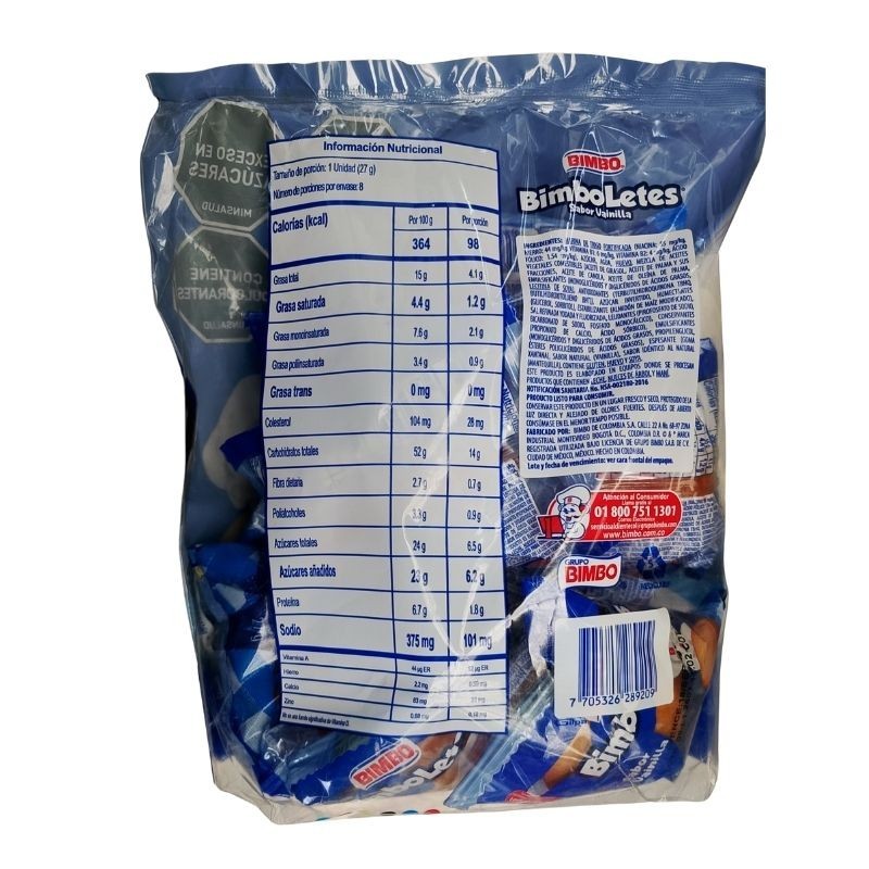Ponqué Bimbo Bimboletes vainilla X8 unidades